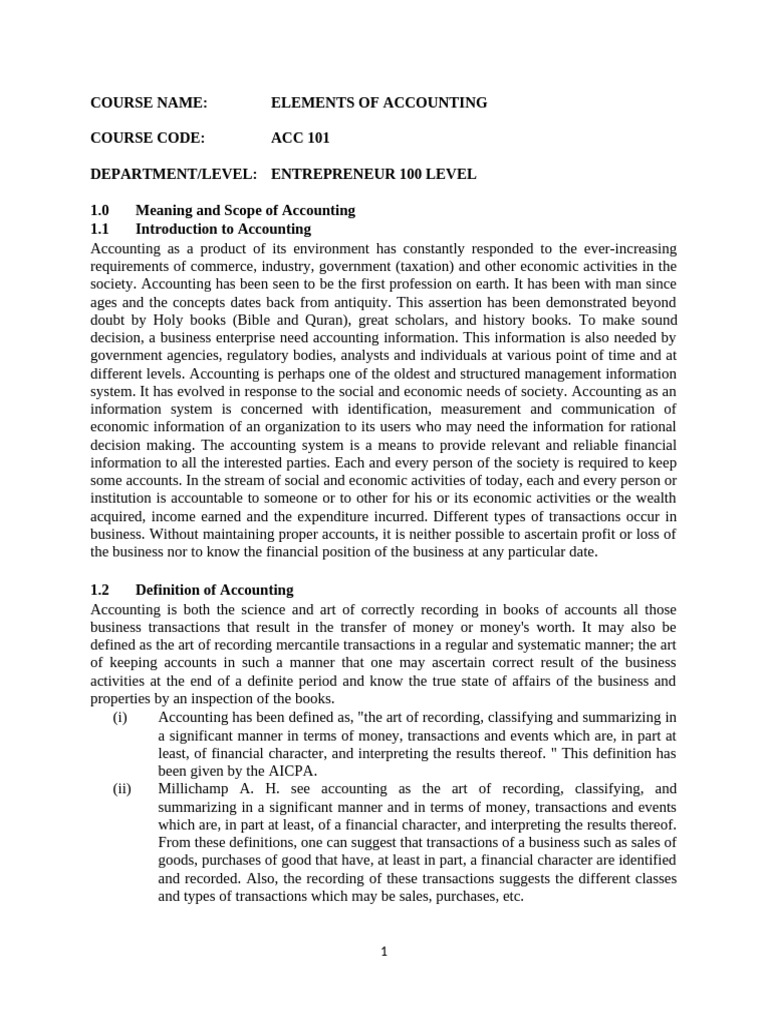 Elements of Accounting 102 | PDF | Debits And Credits | Bookkeeping