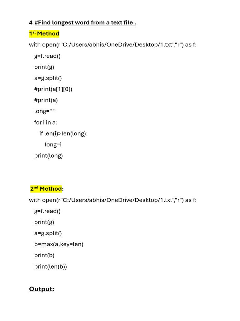 4.Find Longest Word From a Text File | PDF