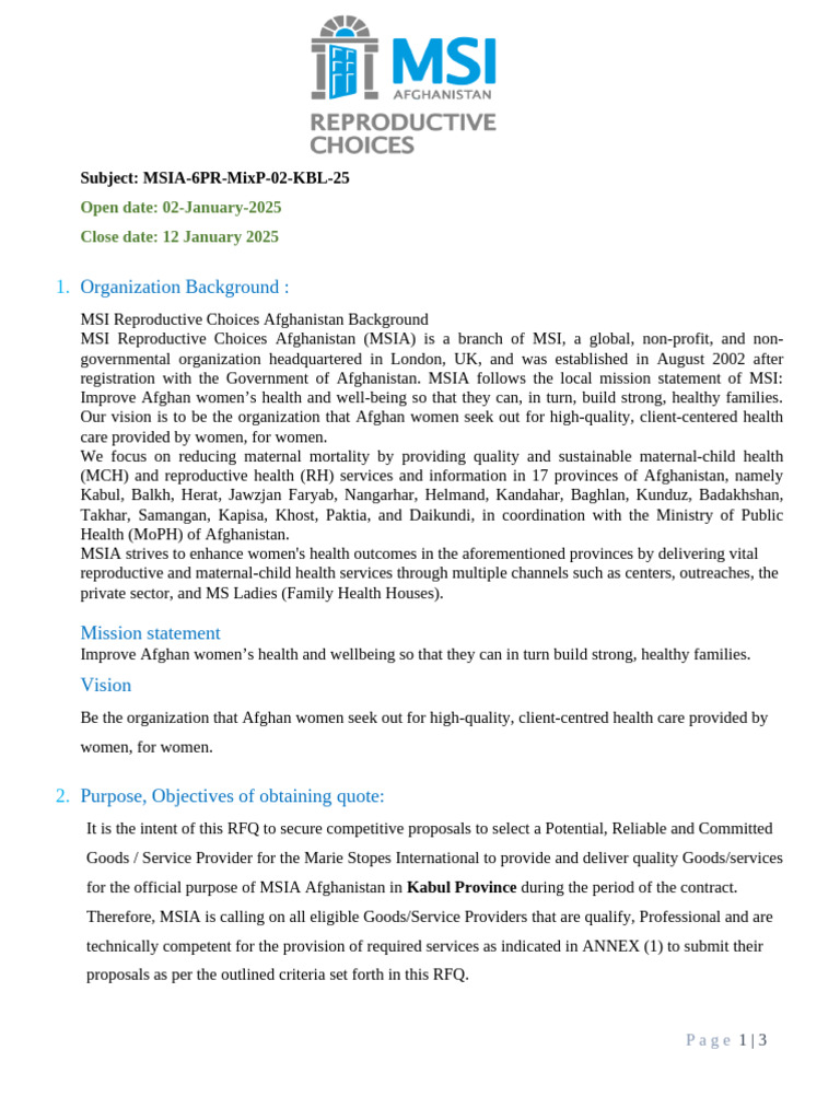 01.RFQ Announcement | PDF | Afghanistan