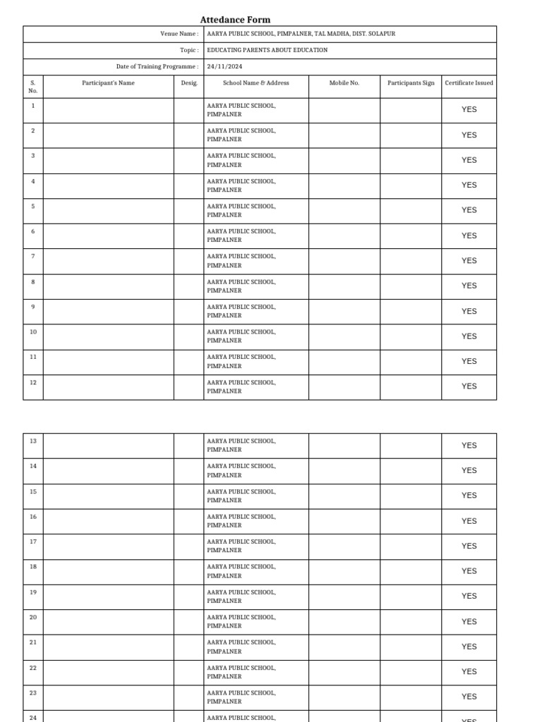 Attedance Form | PDF