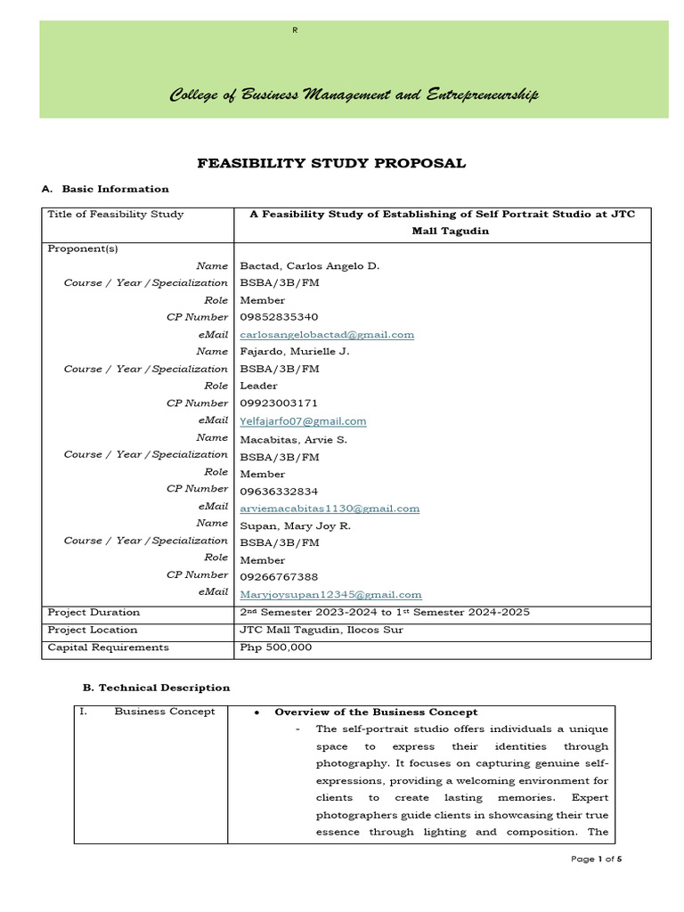 Self-Portrait Studio Feasibility Study | PDF