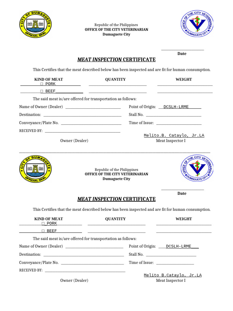 Meat Inspection Certificate Edited | PDF