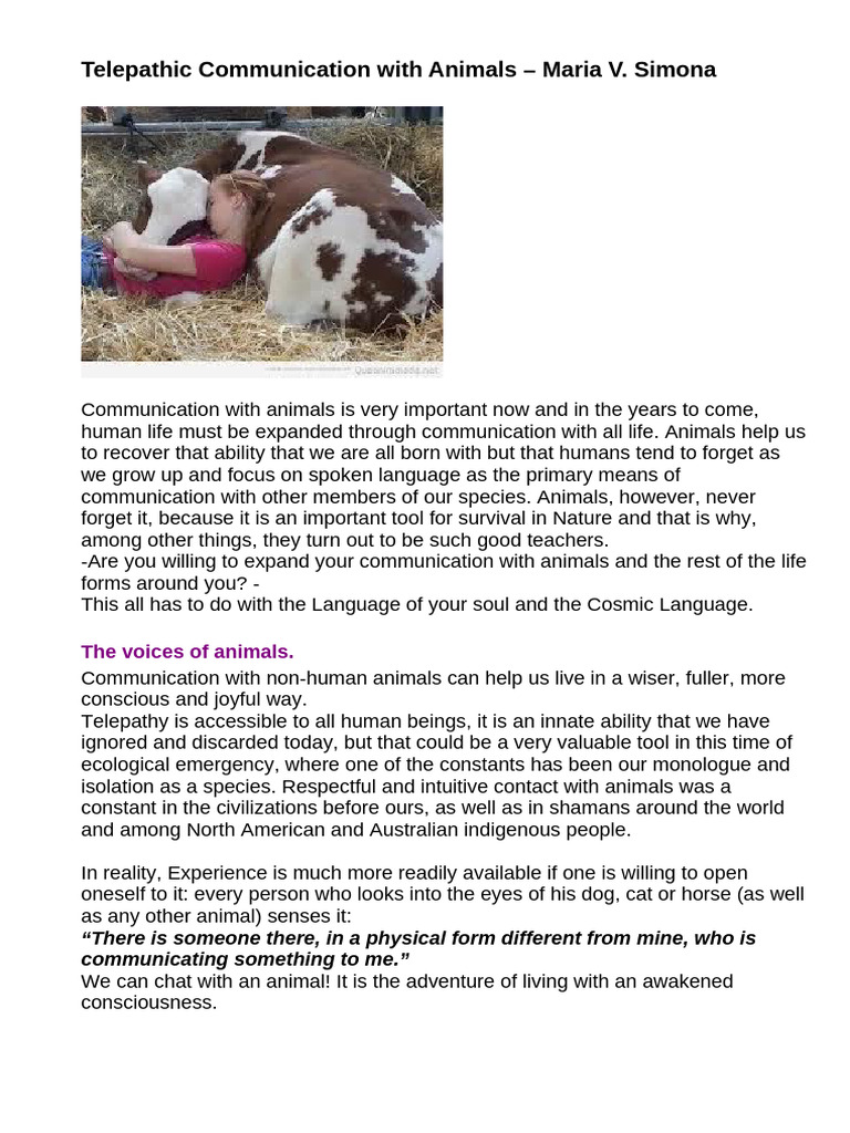Telepathic Communication With Animals - María v. Simona | PDF ...