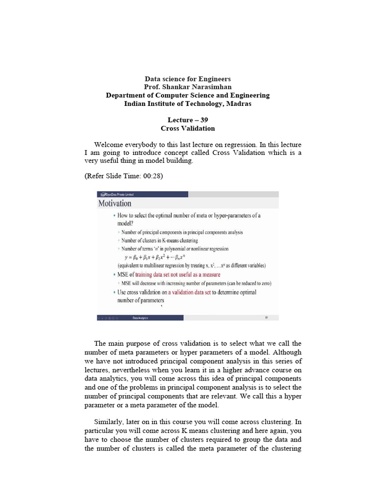 lec39 | PDF | Mean Squared Error | Cross Validation (Statistics)