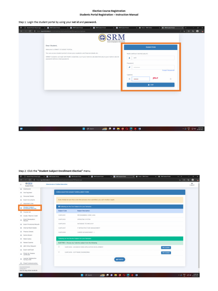 Elective Course Registration - Instruction Manual | PDF