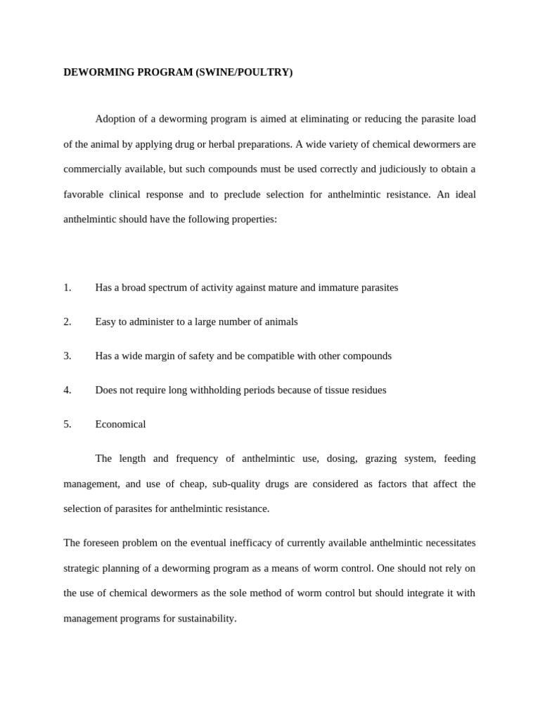 Deworming Program of Swine and Poultry | PDF | Pig | Parasitism