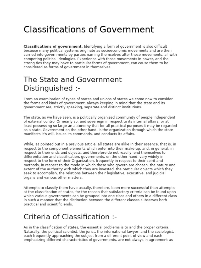 Types and Classifications of Government | PDF | Republic | Monarchy