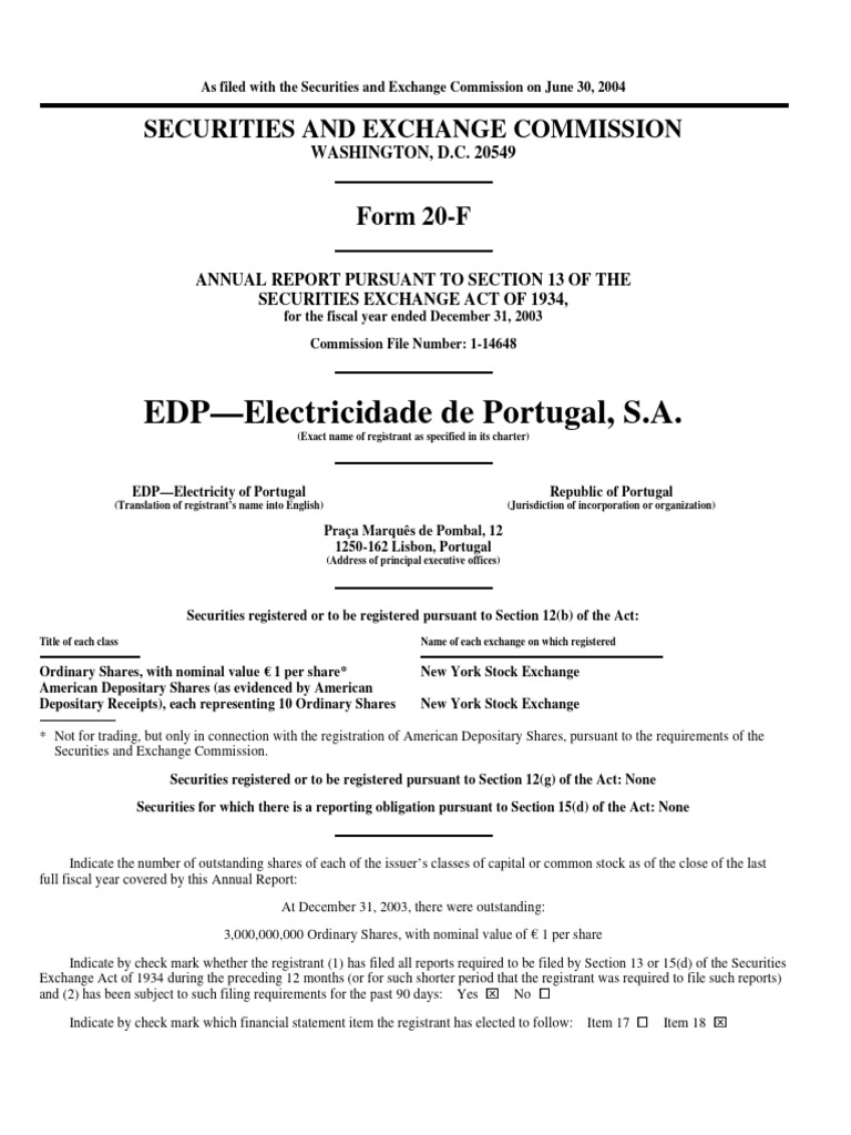 EDP Annual Report 2003 Overview | PDF | Euro | Exchange Rate
