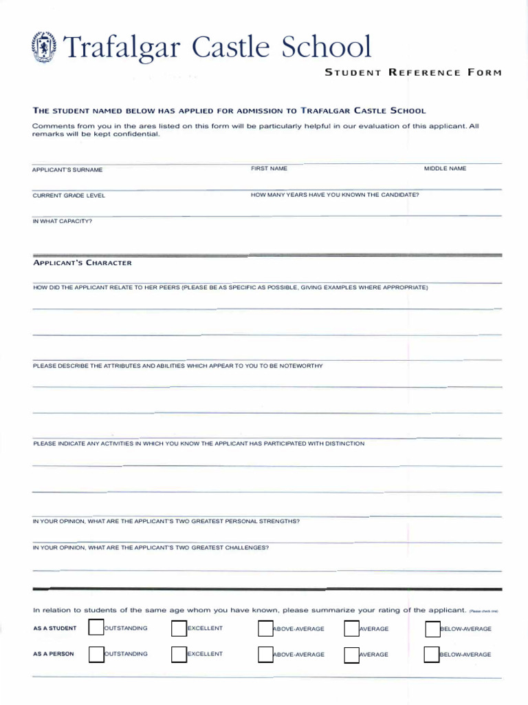 Trafalgar Castle School: Student Reference Form | PDF | Cognition | Behavioural Sciences