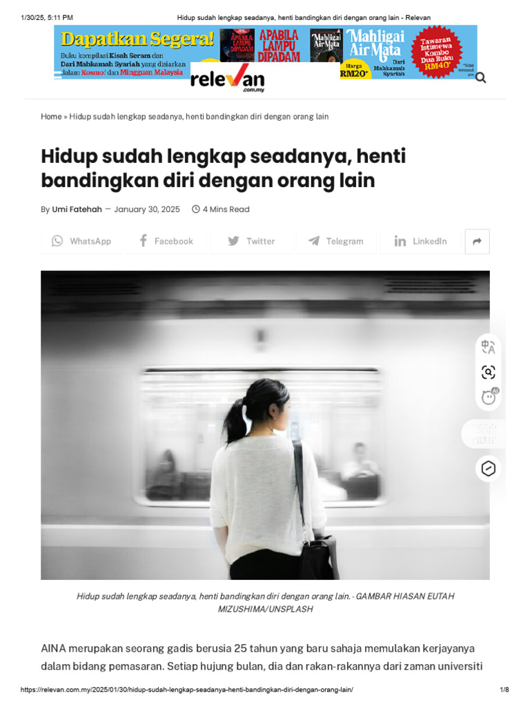 Hidup Sudah Lengkap Seadanya, Henti Bandingkan Diri Dengan Orang Lain | PDF