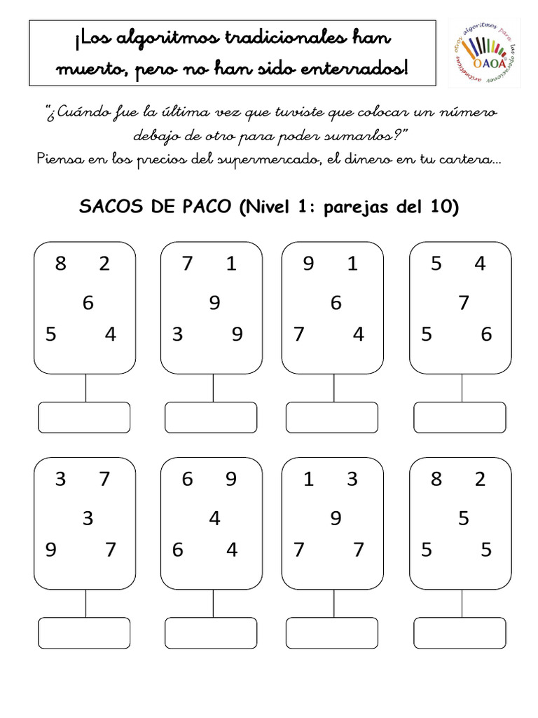 Sacos de Paco: Ejercicios Matemáticos | PDF
