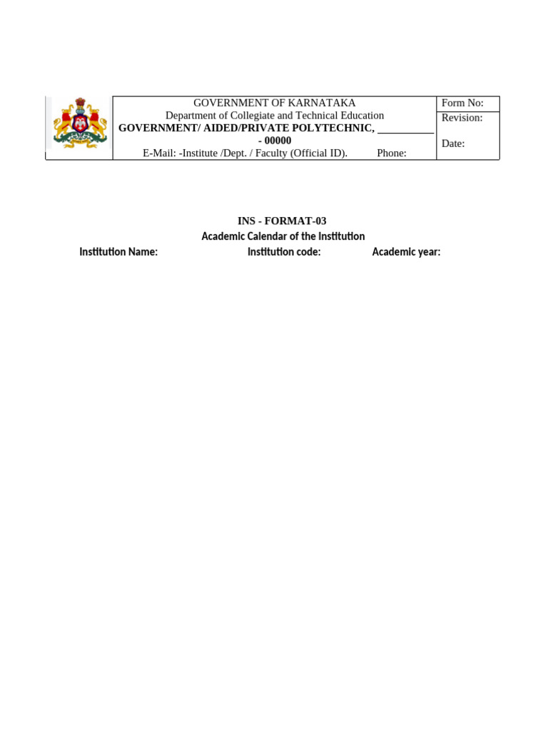 Karnataka Polytechnic Academic Calendar Pdf