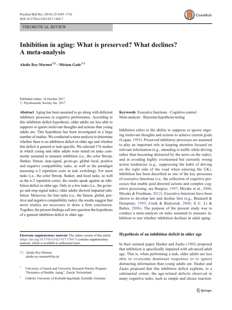 Aging and Inhibition: A Meta-Analysis | PDF | Mental Chronometry | Meta ...