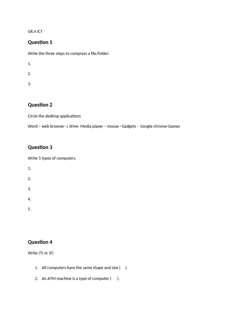 Grade 4 ICT Worksheet | PDF