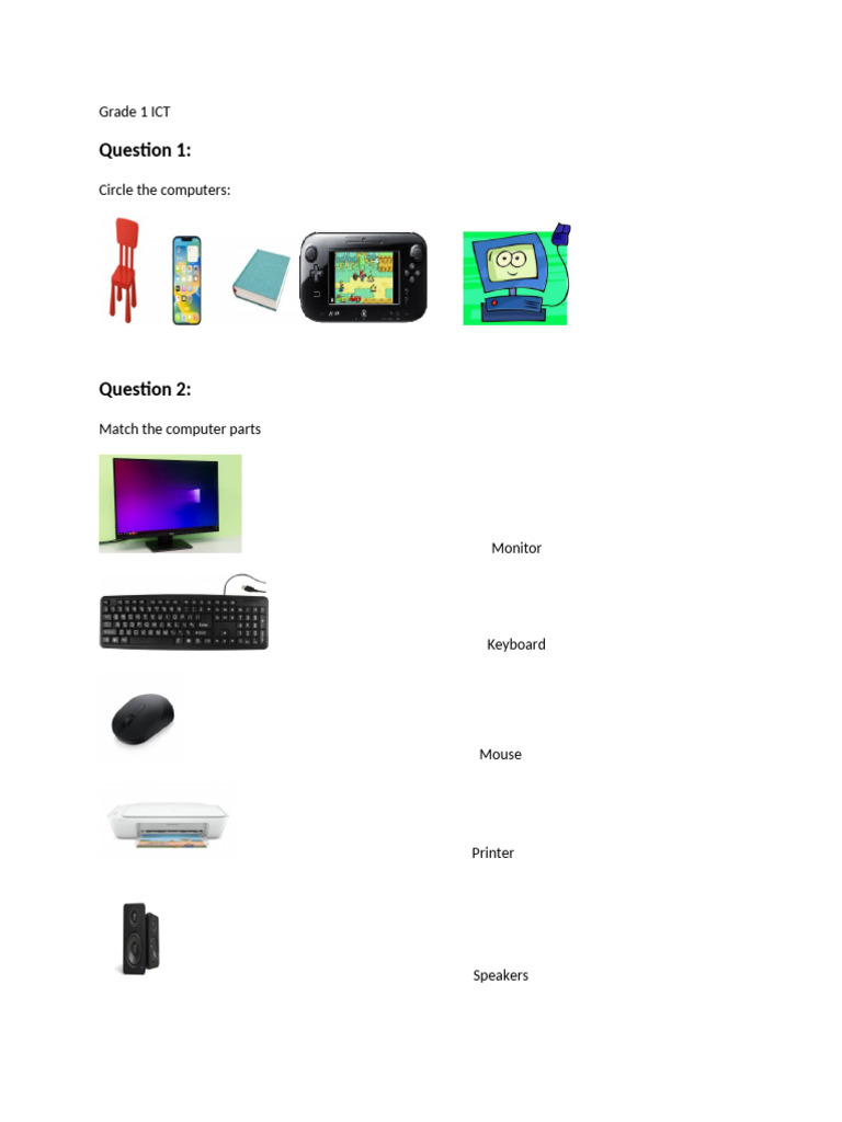 Grade 1 ICT Woksheet | PDF