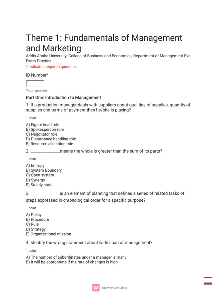 AAU Model Exit Exam Questions For MGMT & Mkt. GC | PDF | Electron ...