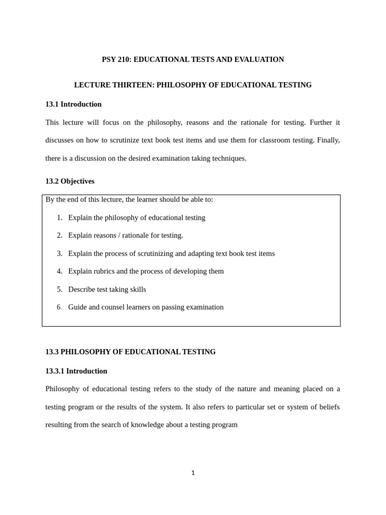 PSY 210 L13 Philosophy of Testing | PDF | Educational Assessment ...