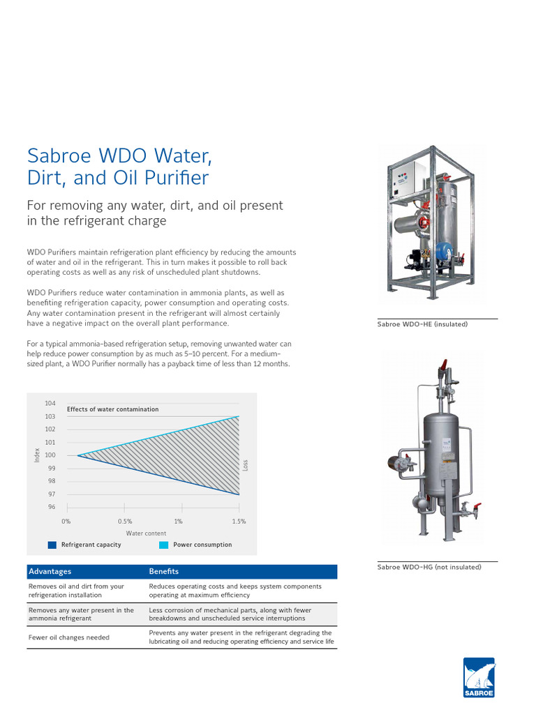 WDO Purifiers for Ammonia Refrigeration | PDF | Water | Refrigeration