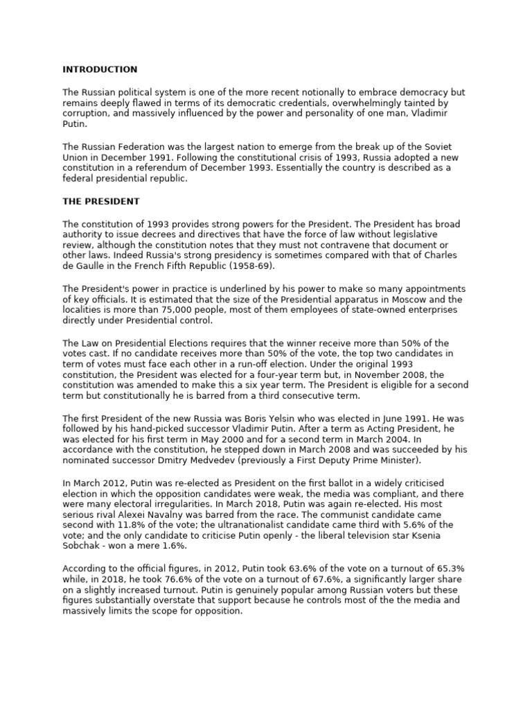 Overview of Russia's Political System | PDF | Vladimir Putin | World ...