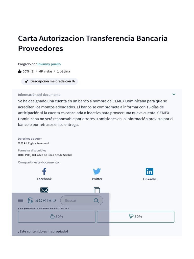 Carta Autorizacion Transferencia Bancaria Proveedores - PDF | PDF