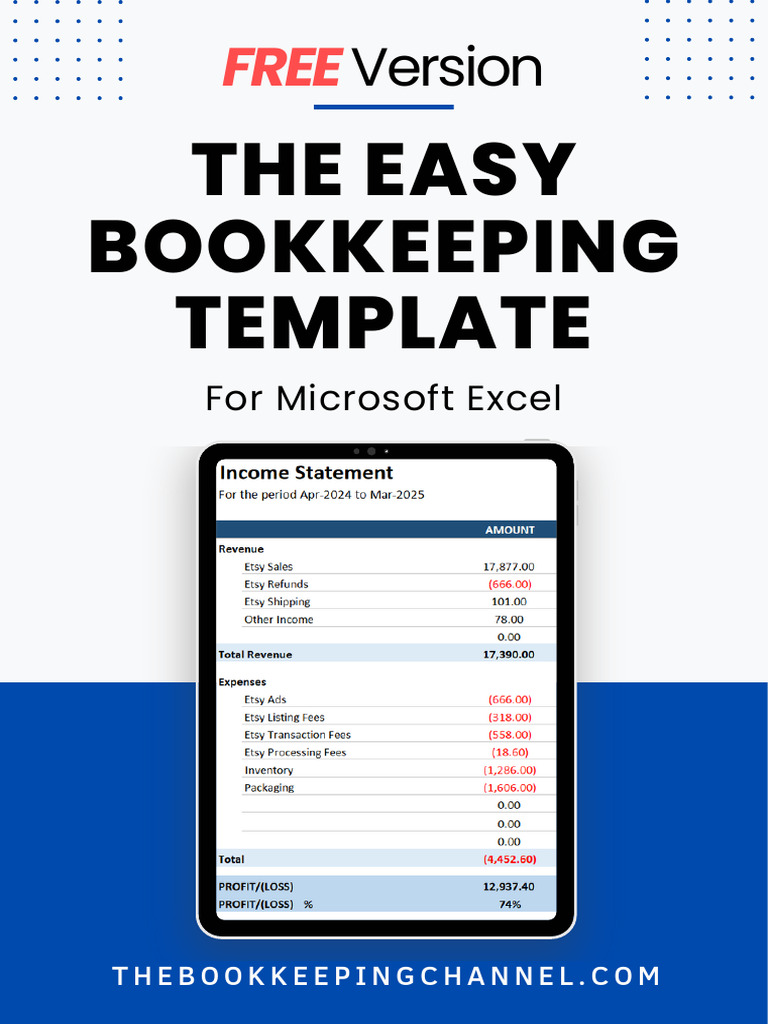 Easy Bookkeeping Template For Excel - FREE - Instructions | PDF ...