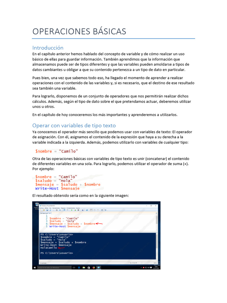 Operadores y Variables en PowerShell | PDF | División (Matemáticas) | Lenguaje de programación