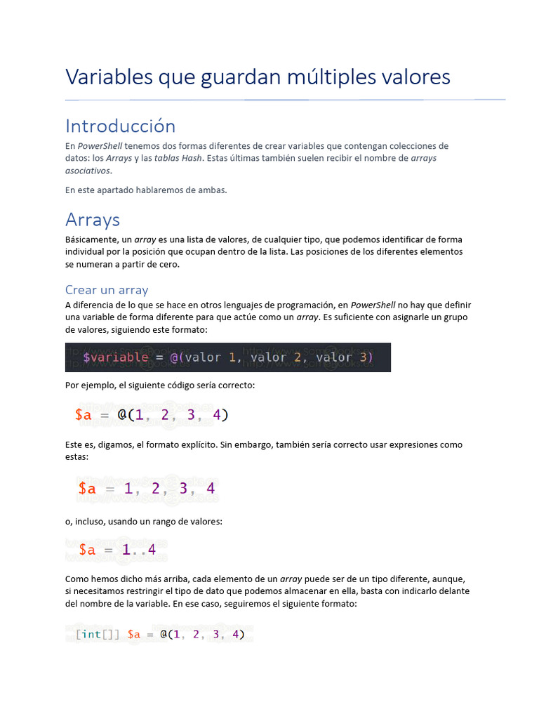 Arrays y Tablas Hash en PowerShell | PDF | Variable (informática ...