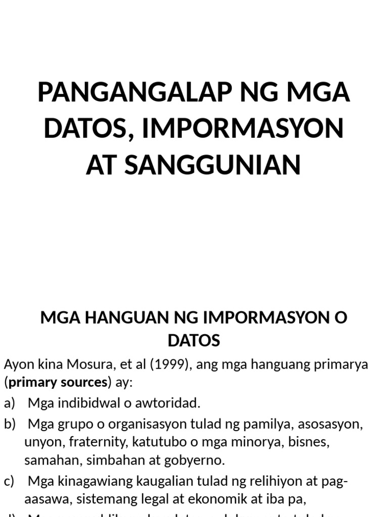 PANGANGALAP - NG - MGA - DATOS, - IMPORMASYON - AT - SANGGUNIAN Ni ...