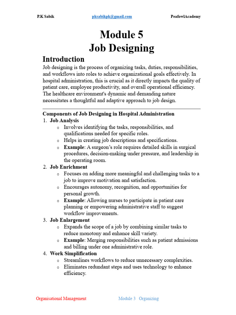 Job Designing in Hospital Administration | PDF | Nursing | Health ...