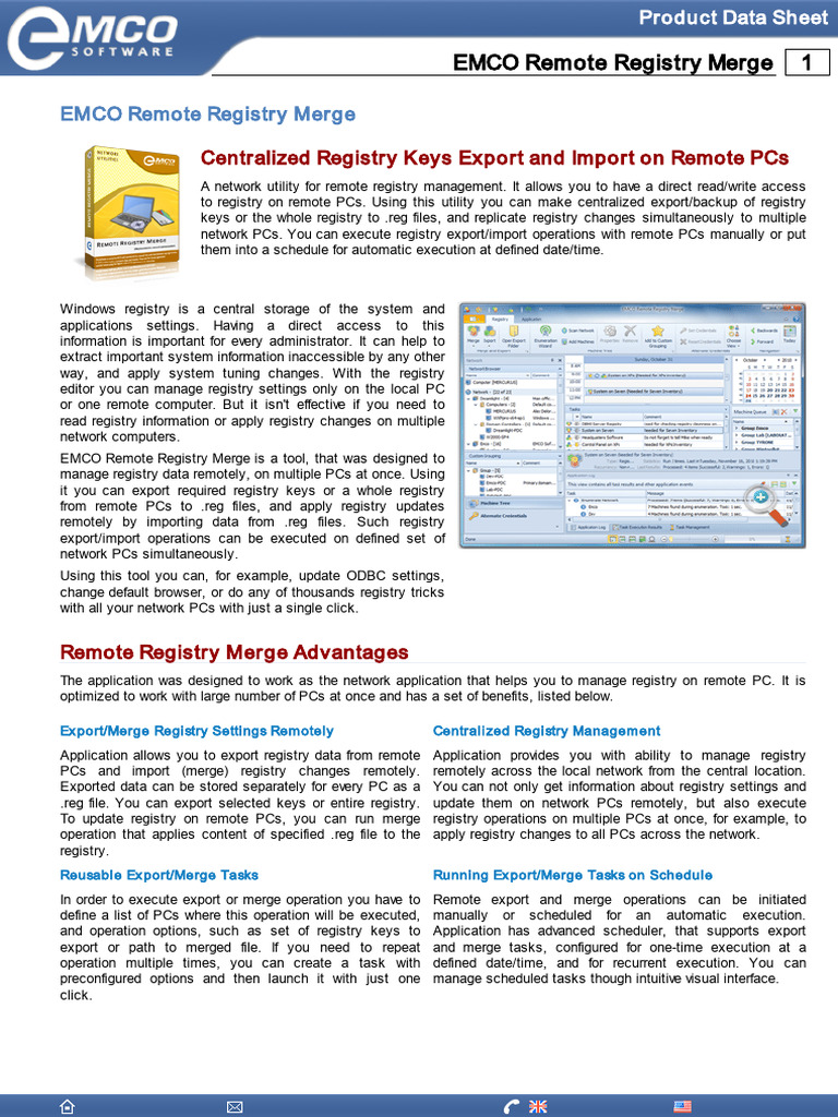 EMCO Remote Registry Merge Data Sheet | PDF | Windows Registry | Personal Computers
