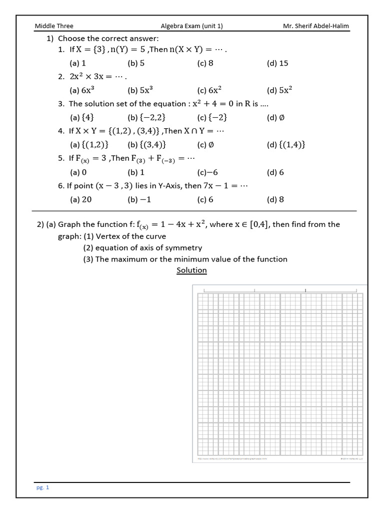 Middle Three Algebra Exam Solutions | PDF