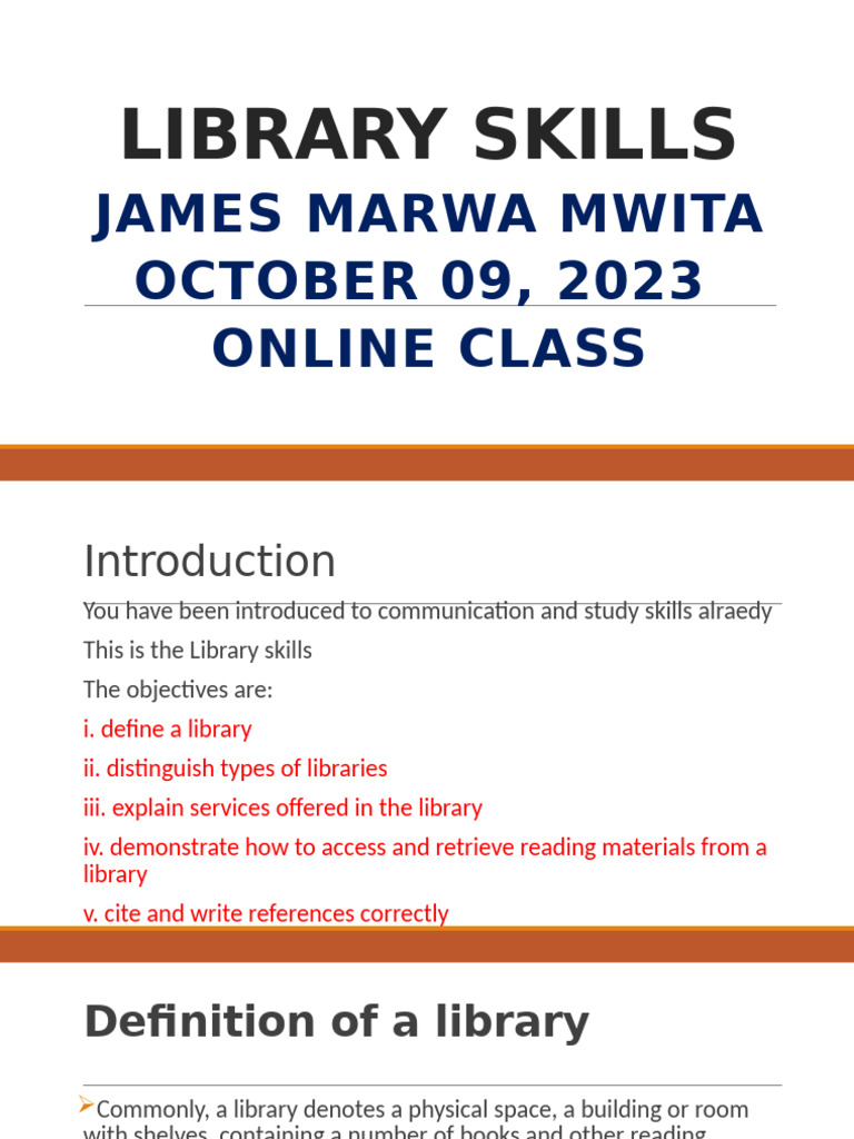 LIBRARY SKILLS PPT | PDF | Libraries