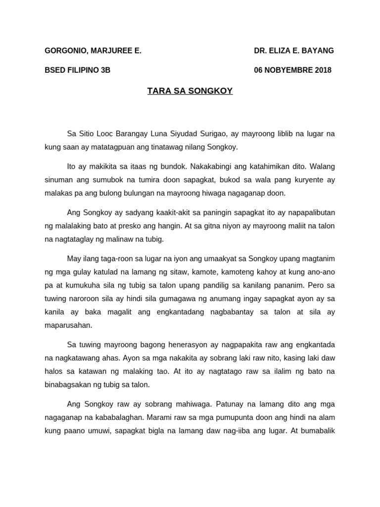 Kwentong Bayan TARA SA SONGKOY | PDF