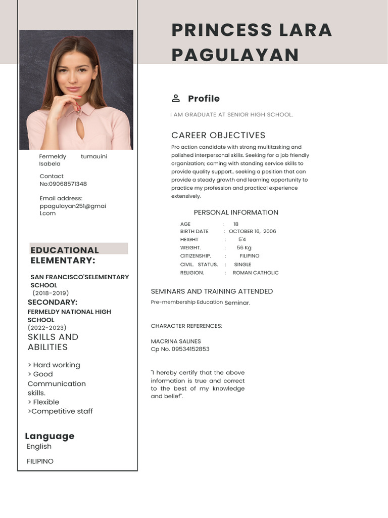 Resume of Princess Lara Pagulayan | PDF