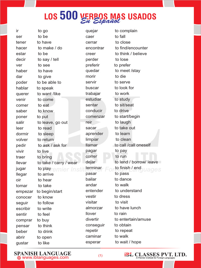 17 Los 500 Verbos Mas Usados en Espanol 2 | PDF