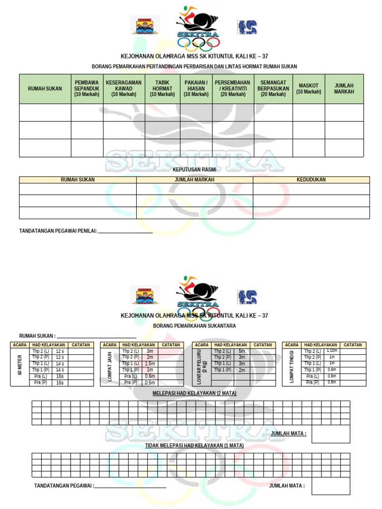 Borang Kejohanan Olahraga MSS Sekitra 2024 | PDF