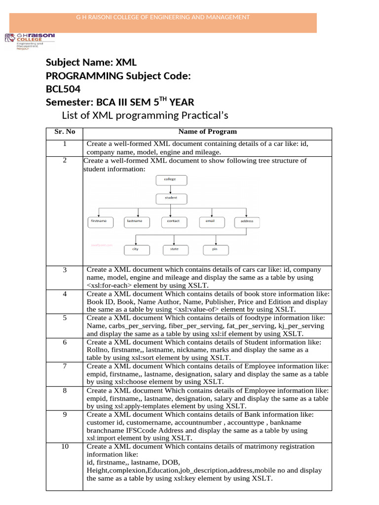 Updated XML PRACTICAL LIST With Manual w-24 | PDF | Xslt | Xml
