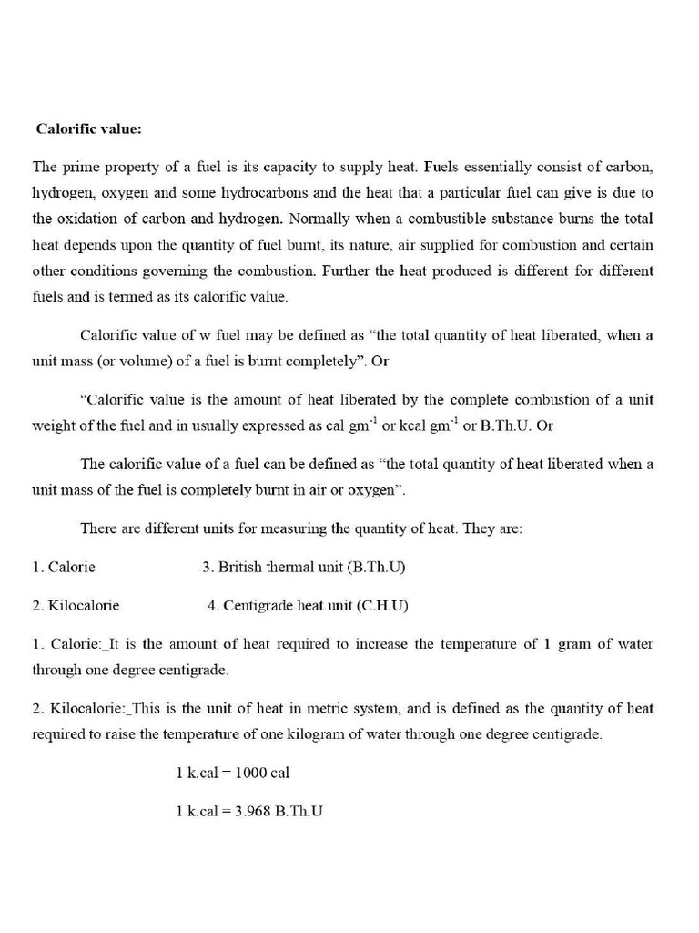 Calorific Value of Fuels and Numericals | PDF