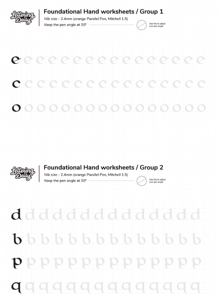 Practice Sheets PDF Foundational Hand - Lettering Daily | PDF