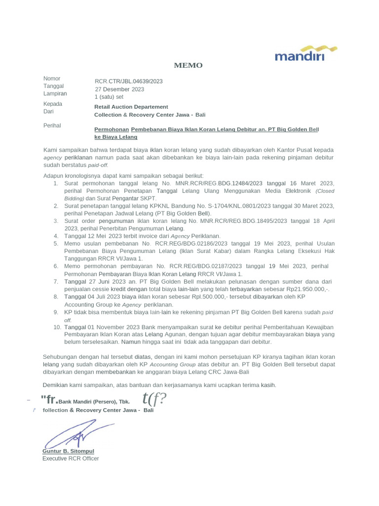Permohonan Biaya Iklan Lelang 2023 | PDF
