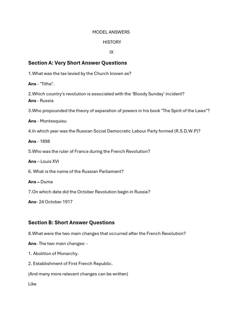 History Model Answers: Revolutions & Socialism | PDF | Socialism ...
