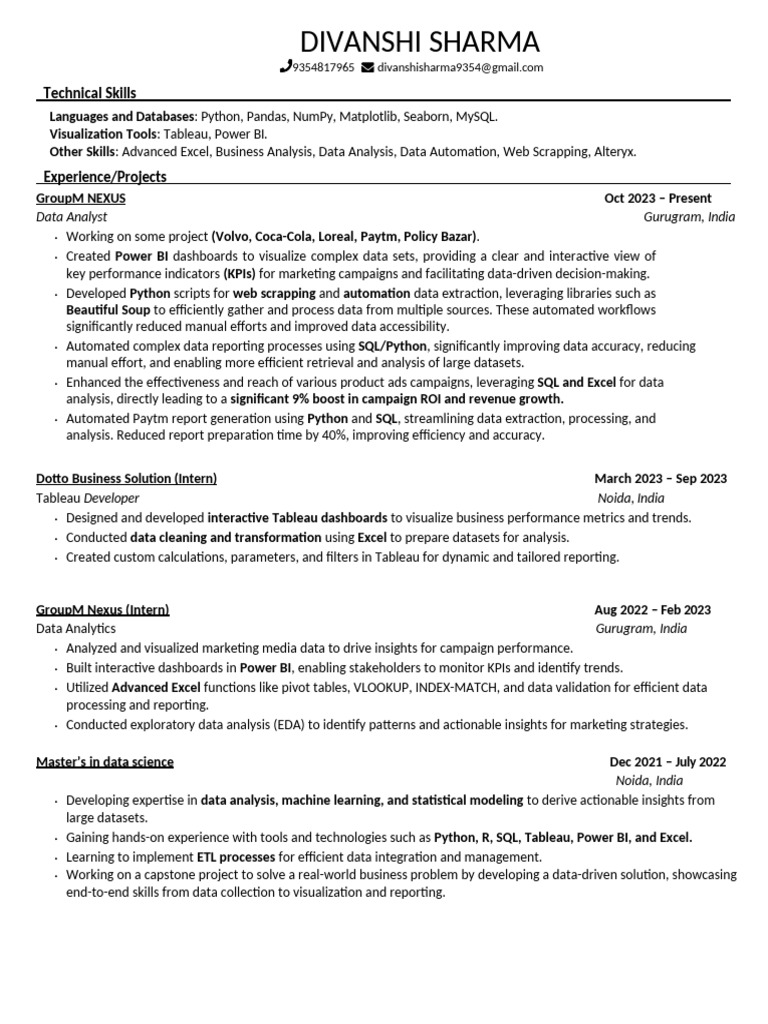 Divanshi - Sharma.Update Resume | PDF | Data Analysis | Data