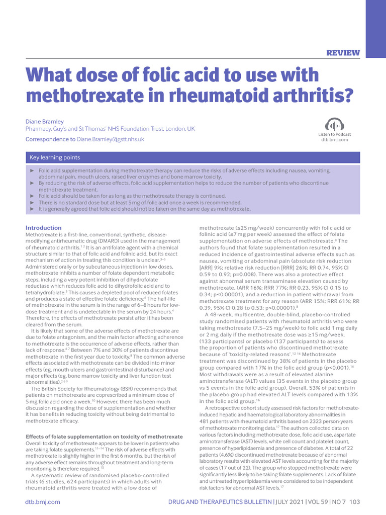 2021 - Bramley - What Dose of Folic Acid To Use With Methotrexate in ...