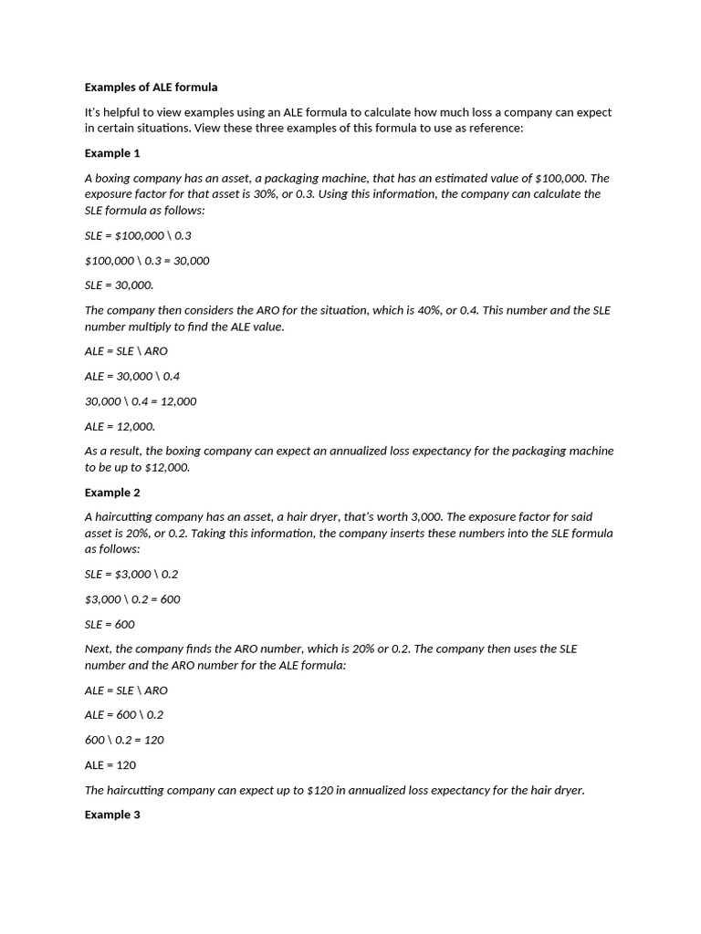 Examples Of Ale Formula Pdf