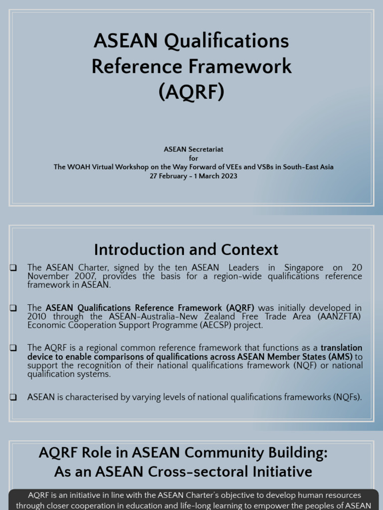 Asean Qualifications Standars Pdf Asean Free Trade Area Knowledge