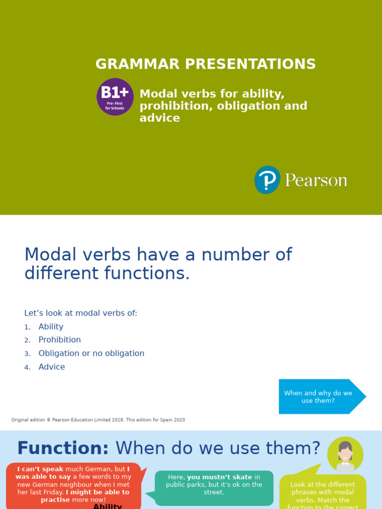 Modal Verbs For Ability, Prohibition, Obligation and Advice | PDF | Verb | Linguistic Morphology