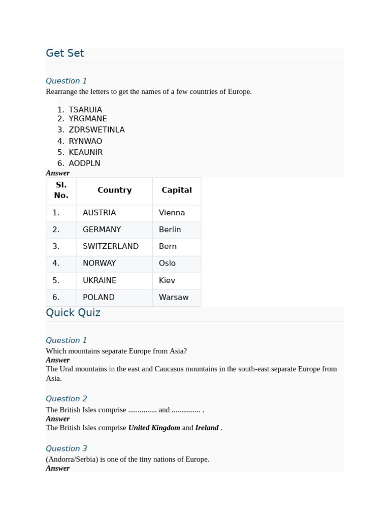 European Geography Quiz and Facts | PDF | Europe | Balkans