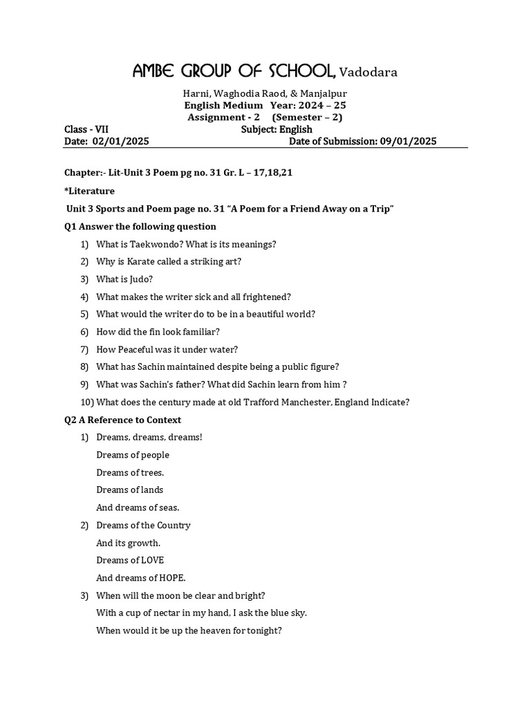 Assignment 2 - English (Class 7) | PDF | English Language | Semantic Units