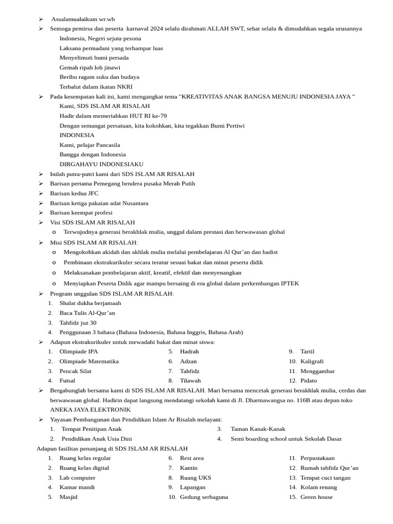 Teks Orasi Karnaval 2024 | PDF