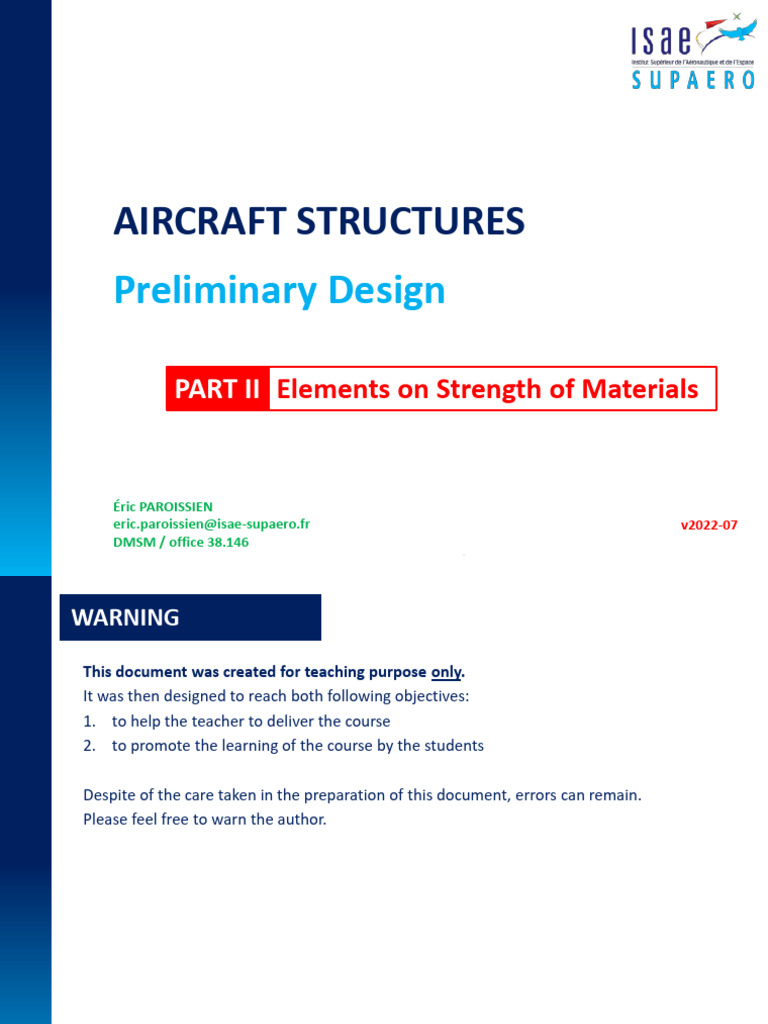 Aircraft Structures Preliminary Design PART II (v2022 07) | PDF | Young's Modulus | Beam (Structure)